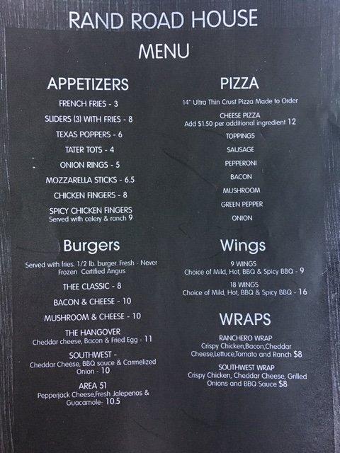 Menu at Rand Road House pub & bar, Des Plaines
