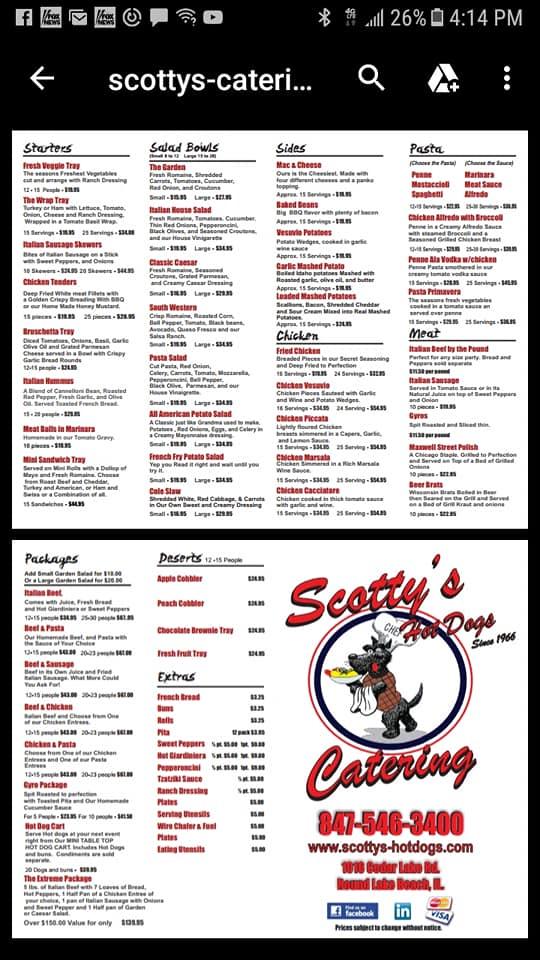 Menu at Scotty's Hot Dog Stand pub & bar, Round Lake Beach