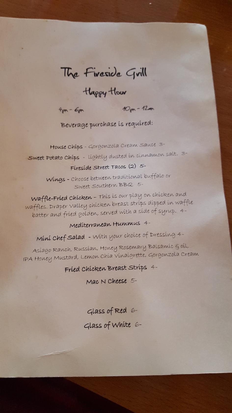 Menu at The Fireside Grill pub & bar, Beaverton