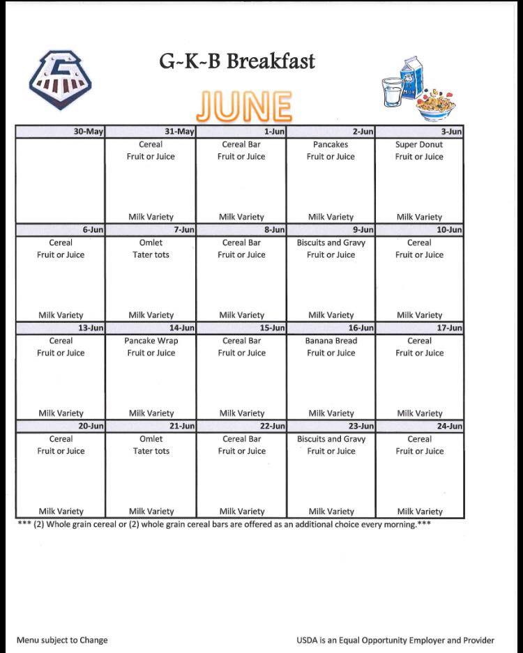 Menu at The Fueling Station-GMS/GHS Cafeteria, Garrett