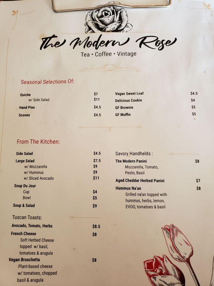 Menu at The Modern Rose coffee house, Deerfield Beach