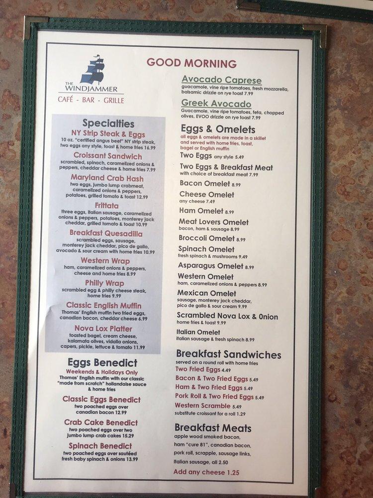 Menu at The Windjammer Café Bar Grille, Somers Point
