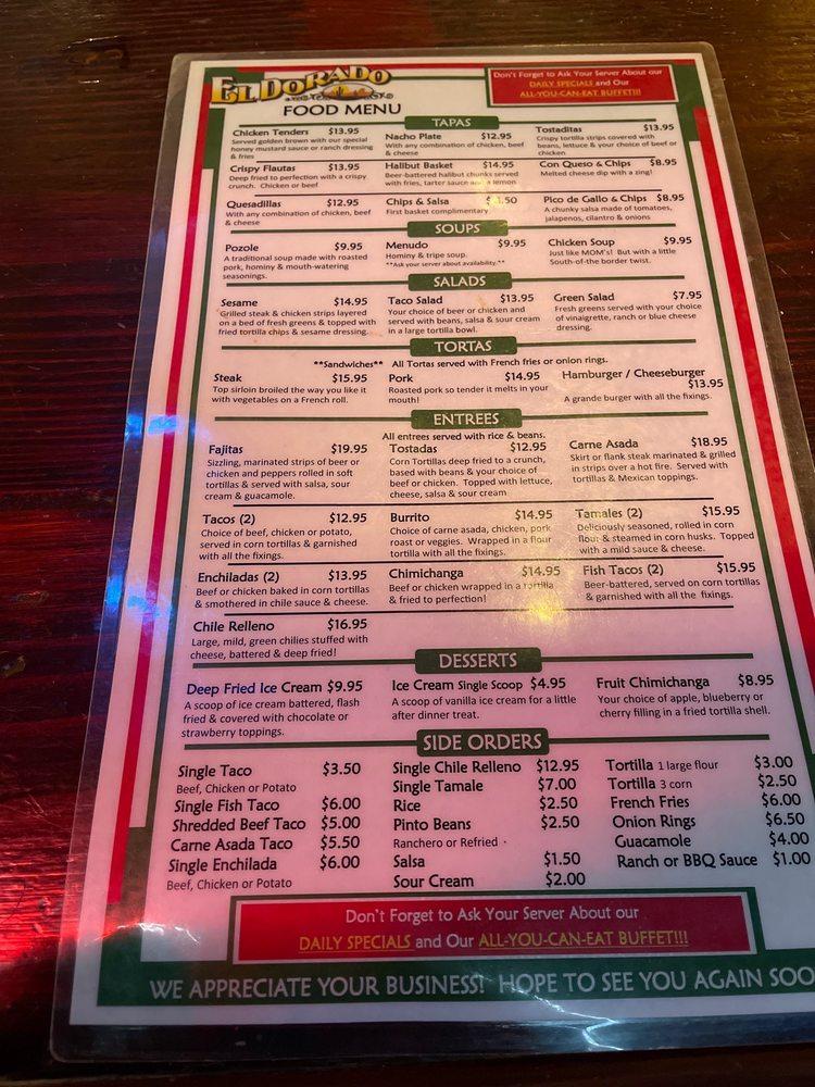 Menu at El Dorado pub & bar, Fairbanks