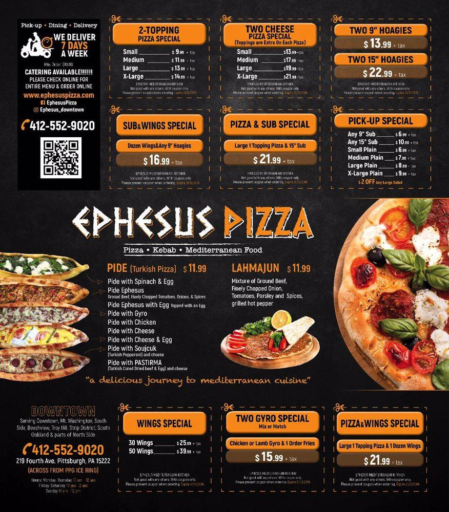 Menu at Ephesus Pizza pizzeria, Pittsburgh, 219 Fourth Ave