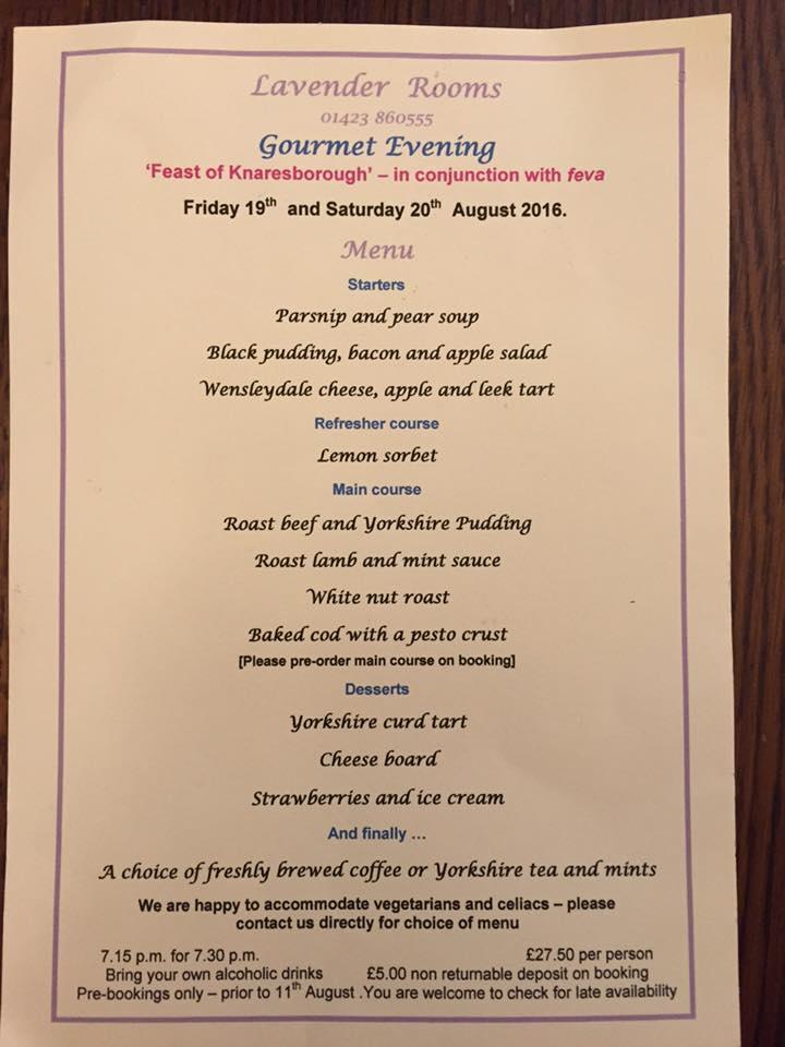 Menu at Lavender Rooms cafe, Knaresborough