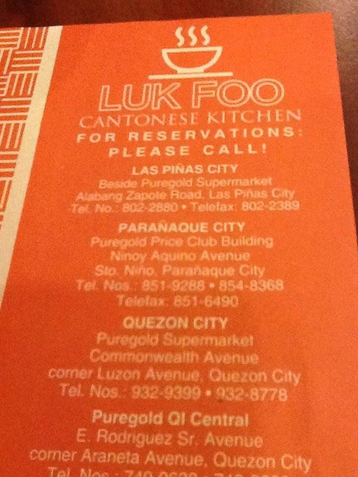 Menu at Luk Foo Cantonese Kitchen restaurant, Quezon City, Mindanao Ave