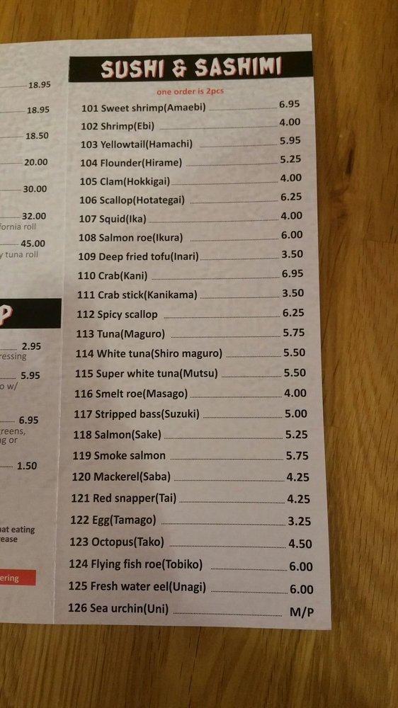 Menu at Mori Sushi restaurant, Newport