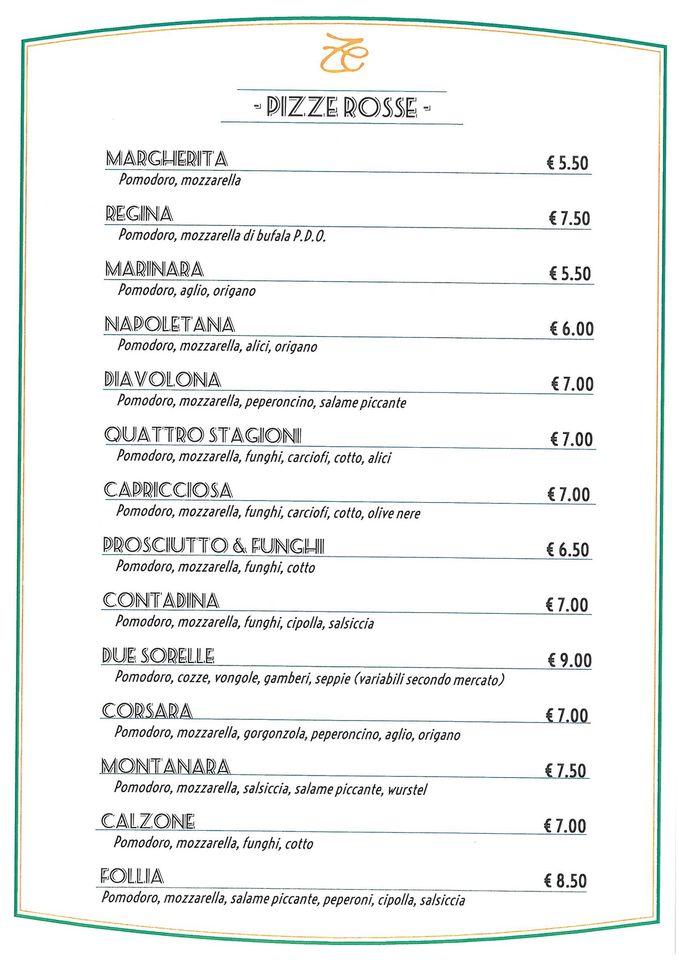 Menu da Ristorante Pizzeria Zia Emilia, Porto Recanati