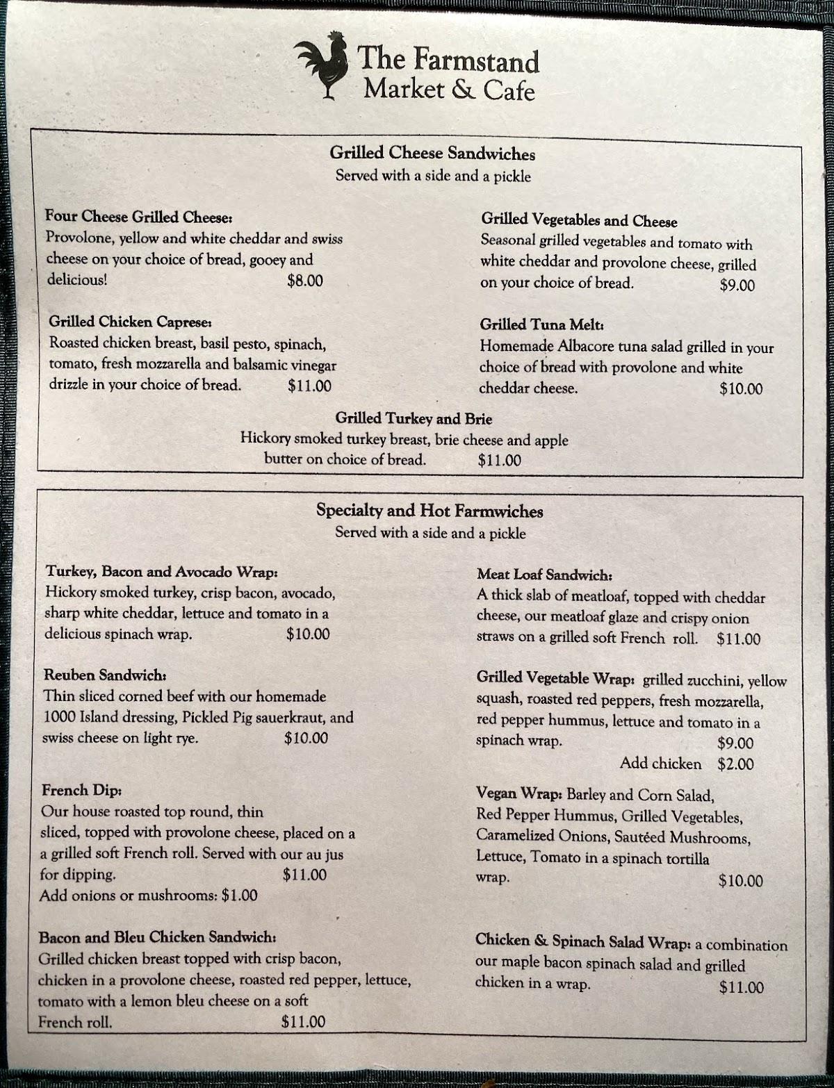 Menu at The Farmstand Market & Cafe, Union, Old Union Rd