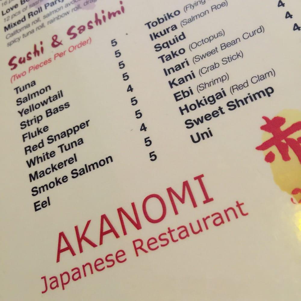 Menu at Akanomi restaurant, Guilderland Center, Western Ave