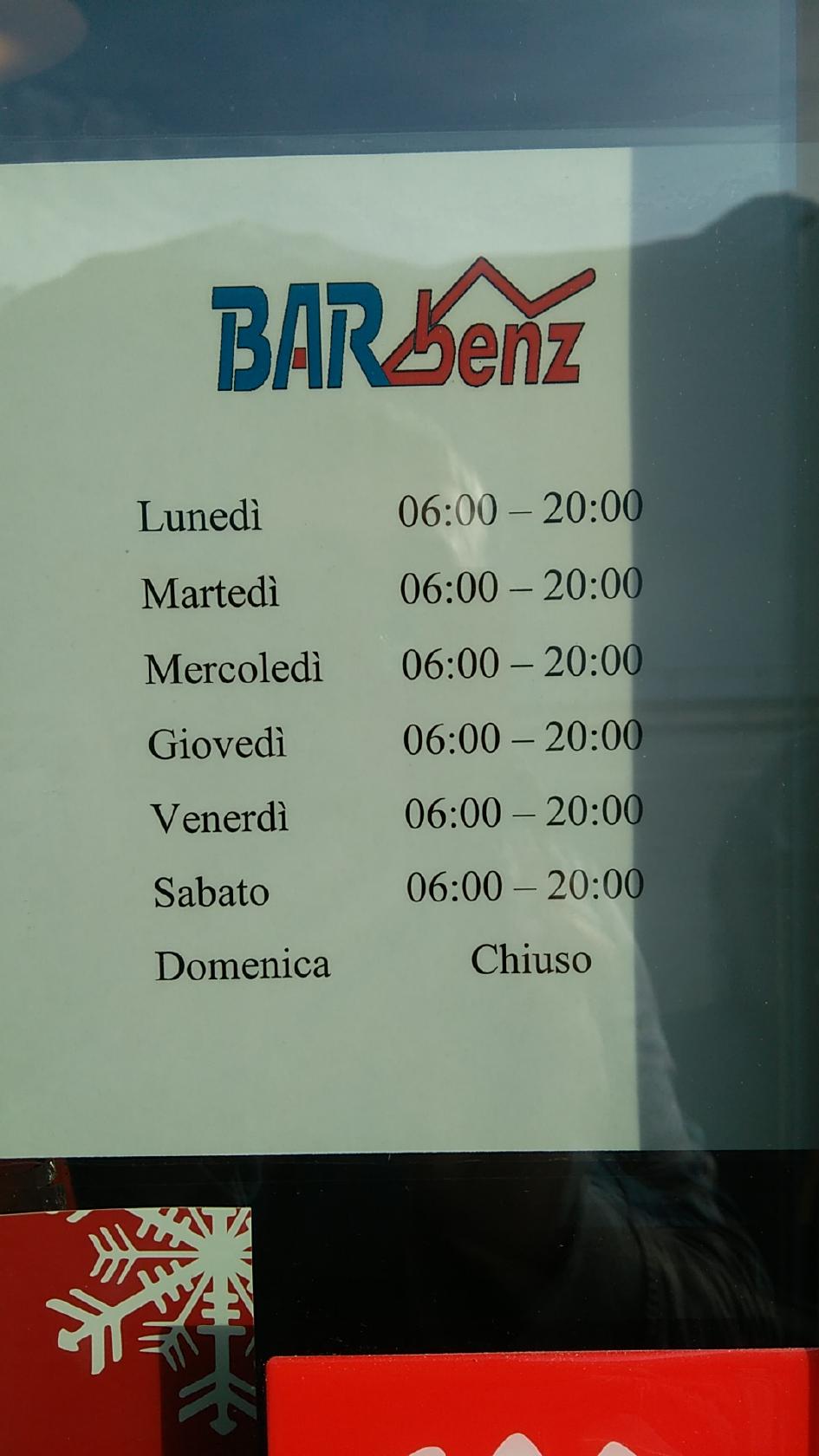 Menu da Bar Benz, Châtillon