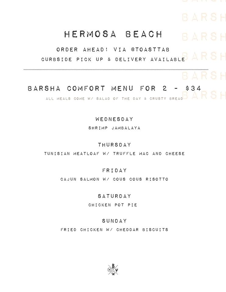 Menu at Barsha, Hermosa Beach, Aviation Blvd