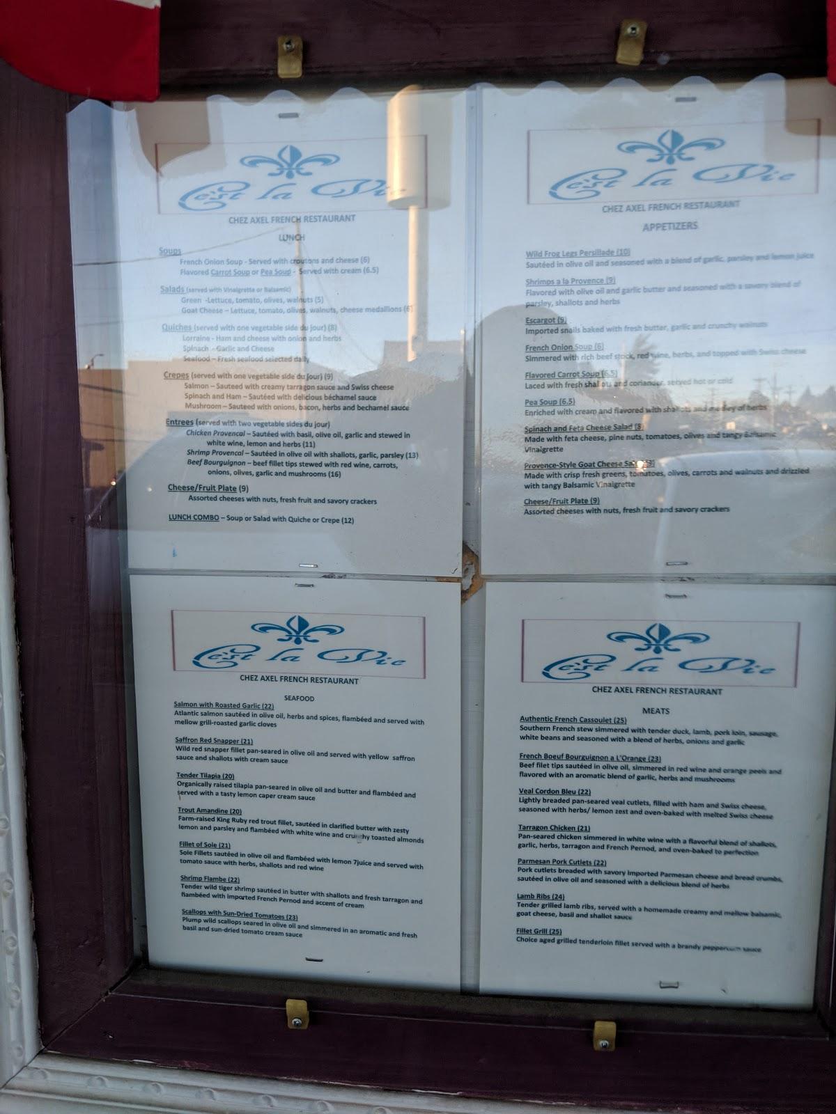 Menu at Chez Axel French Restaurant, Albuquerque