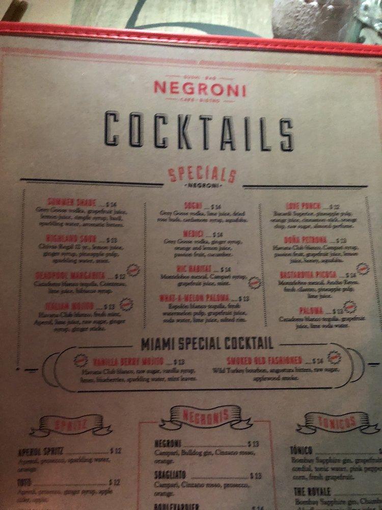 Menu at Negroni Bistro & Sushi Bar, Miami