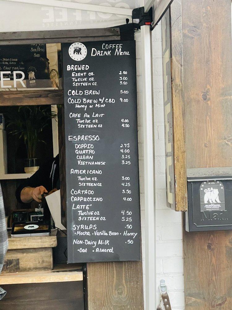 Menu at Osa Coffee Roasters, Nashville