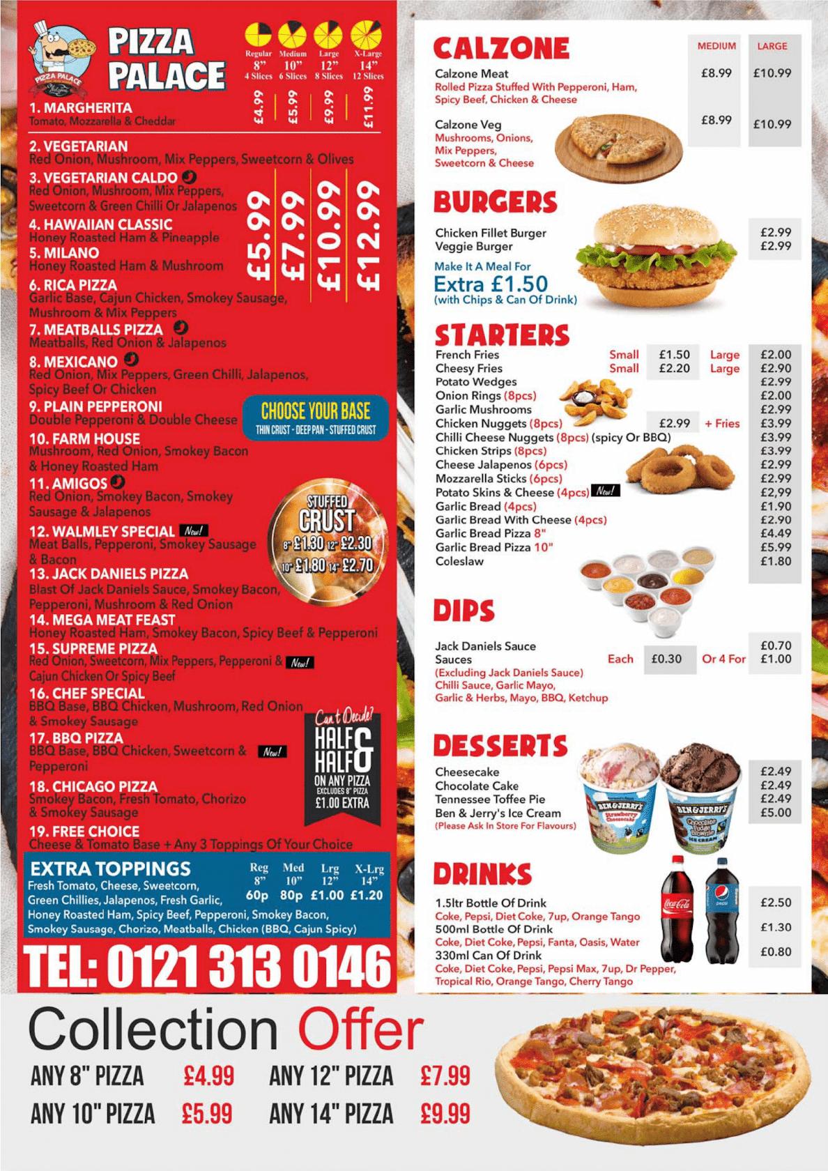 Menu at PIZZA PALACE pizzeria, Sutton Coldfield, 5 Walmley Rd