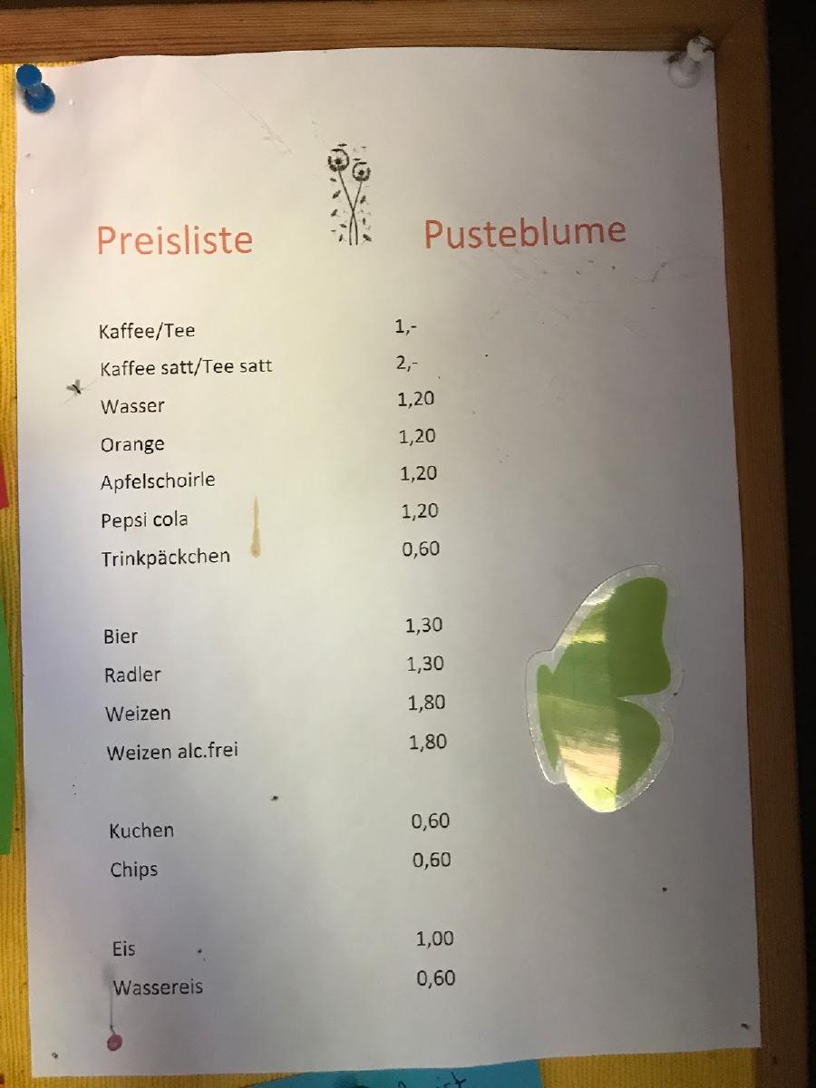 Menu at Pusteblume cafe, Laar