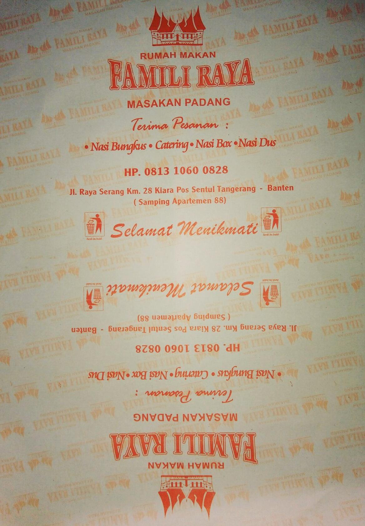 Menu at RM.PADANG FAMILI RAYA KIARA restaurant, Sentul Jaya
