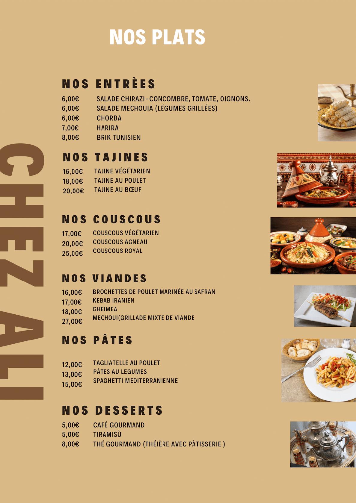 Menu at Restaurant Brasserie Chez Ali, Luxembourg City