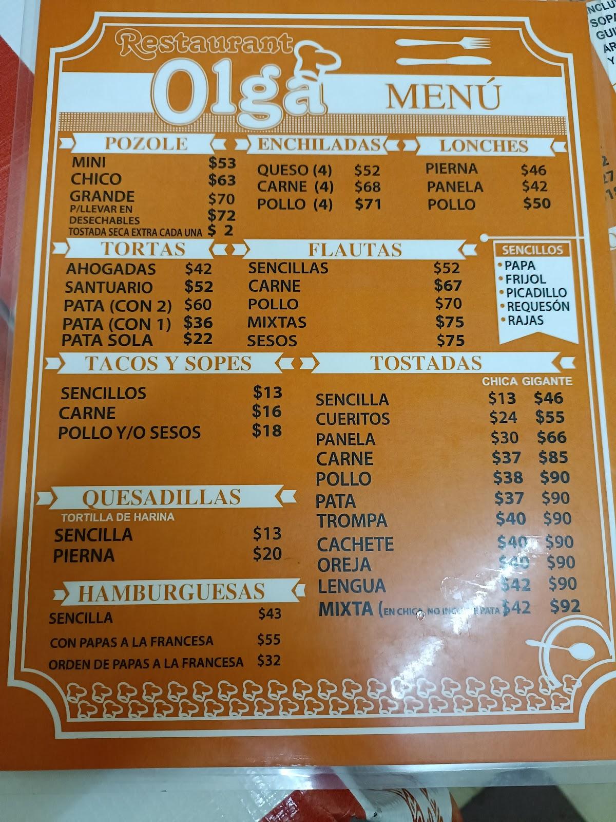 Carta de Restaurant Olga, Guadalajara