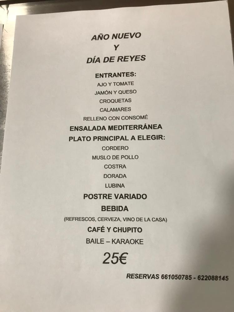 Menu at Restaurante El castillo, Elche