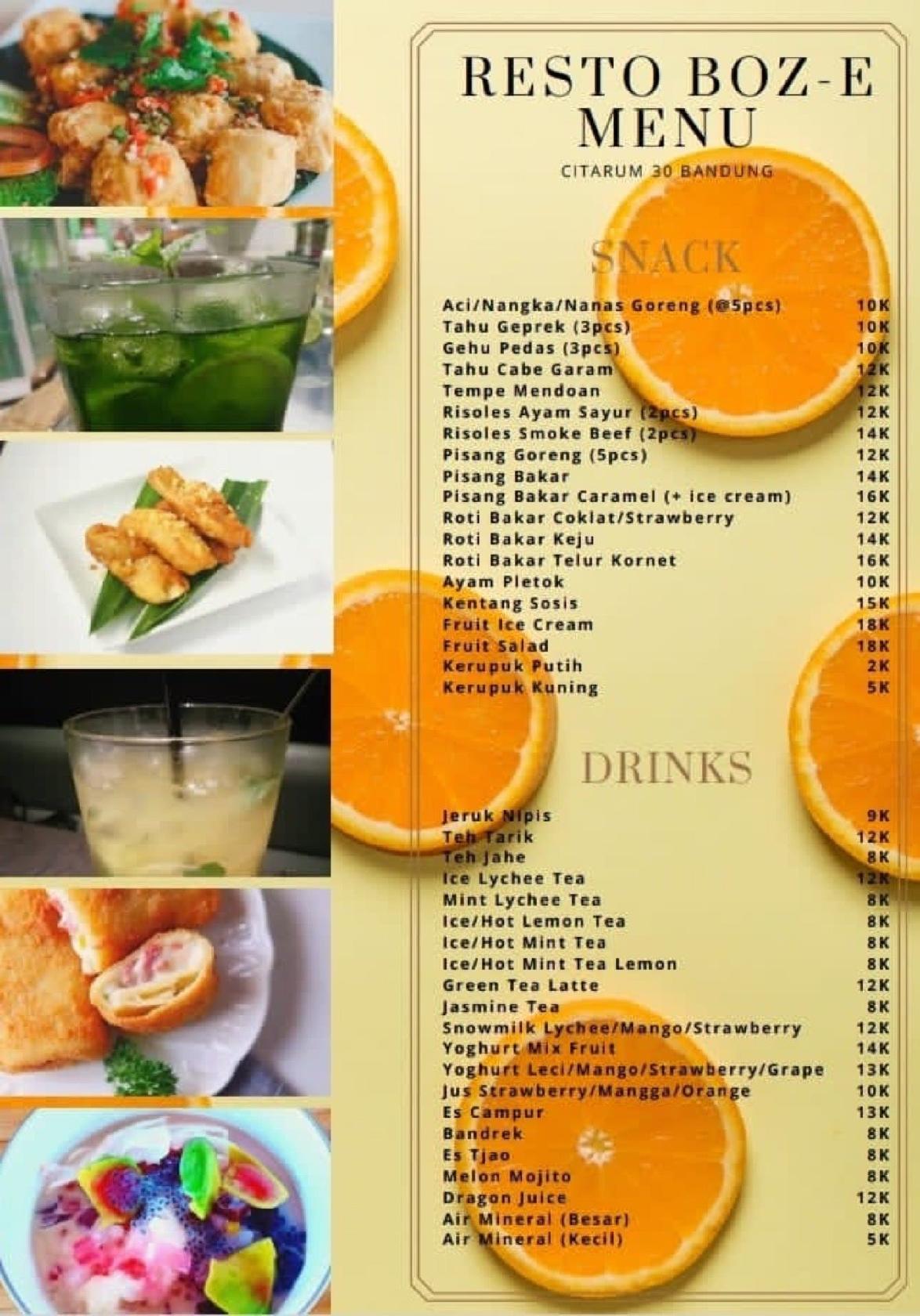 Menu at Resto Boz E restaurant, Bandung