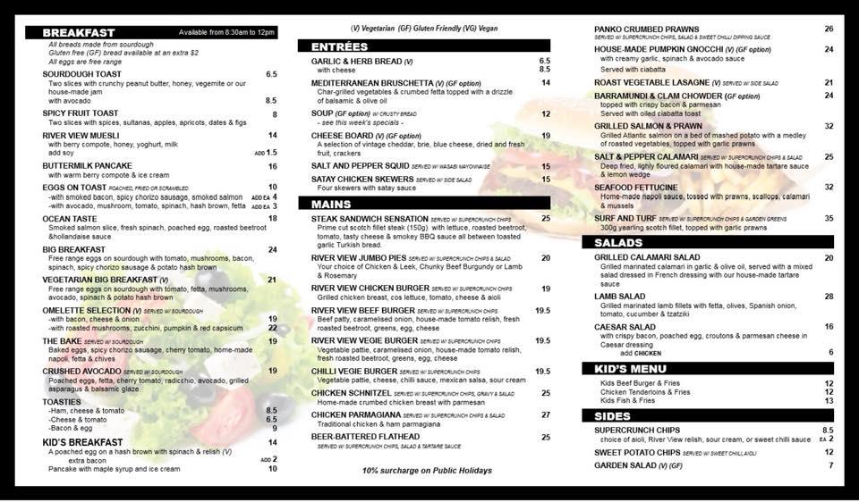 Menu at Riverview Cafe & Wine Bar, Warburton
