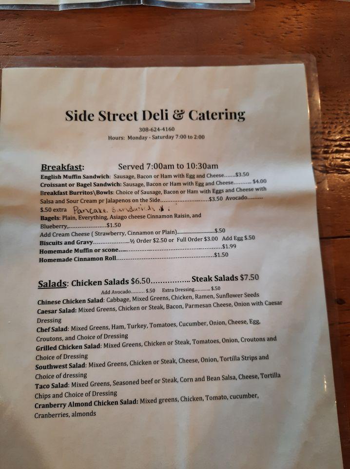 Menu at Side Street Deli And Catering restaurant, Central City