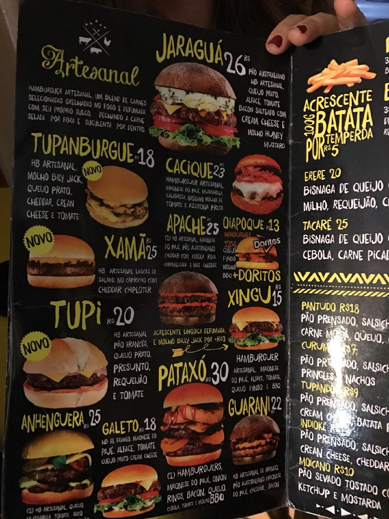 Menu at TUPAN burger restaurant, Barueri, R. Marte