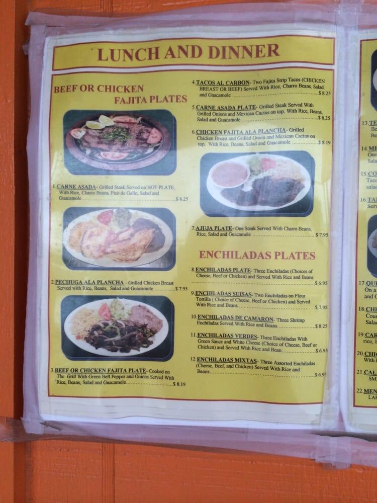 Menu at Taqueria El Chato restaurant, Kingsville