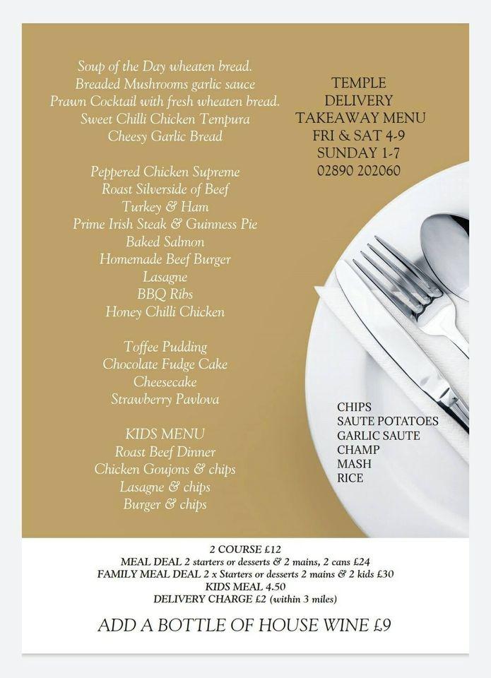 Menu at Temple Restaurant, Belfast
