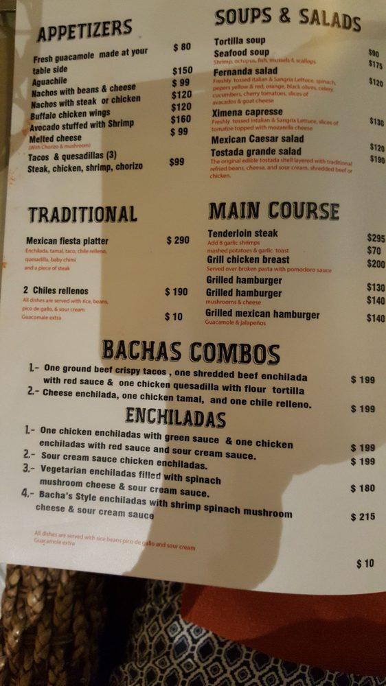 Menu at Bacha's restaurant, Puerto Vallarta