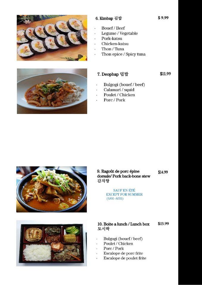 Menu at Bol Orange restaurant, Montréal