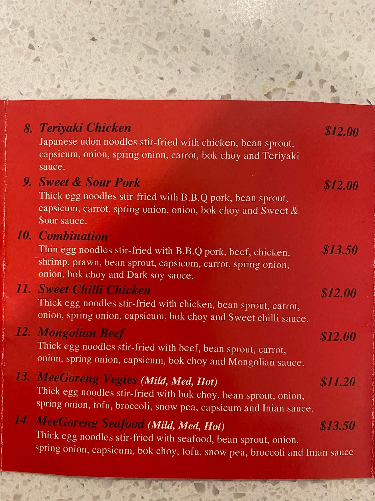 Menu at Delahey Noodle Bar, Delahey