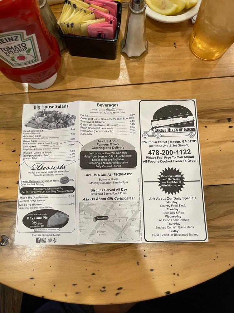 Menu at Famous Mike's of Macon restaurant, Macon