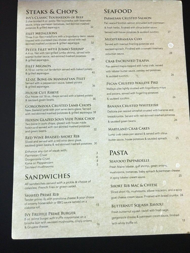 Menu at Ivy Restaurant, Wheaton