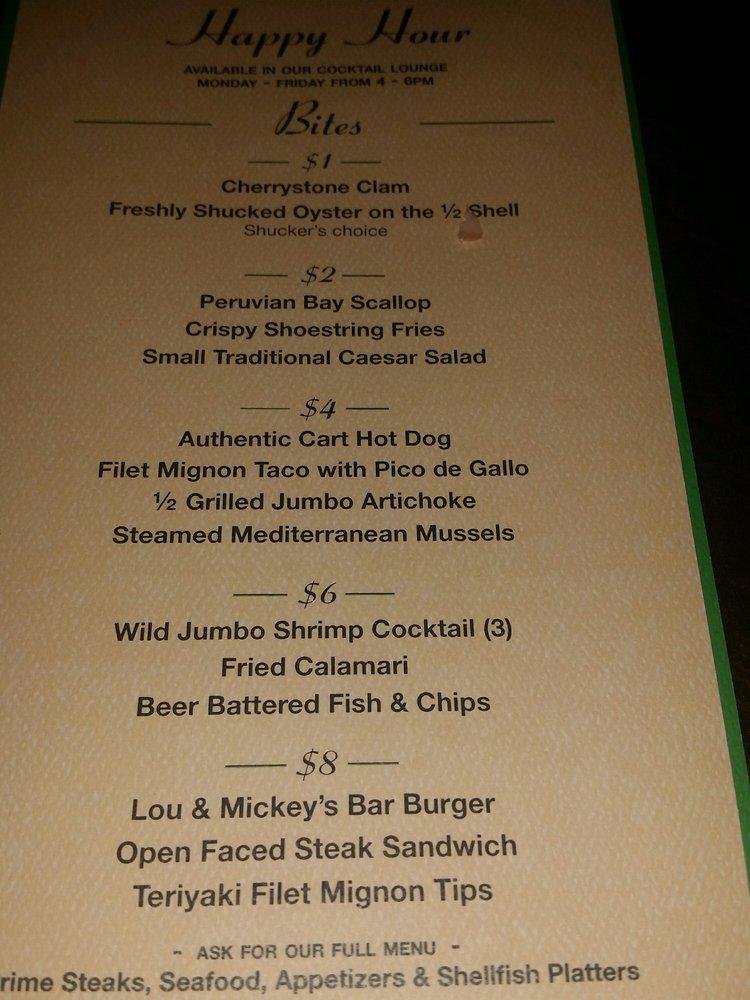 Menu at Lou & Mickey's steakhouse, San Diego
