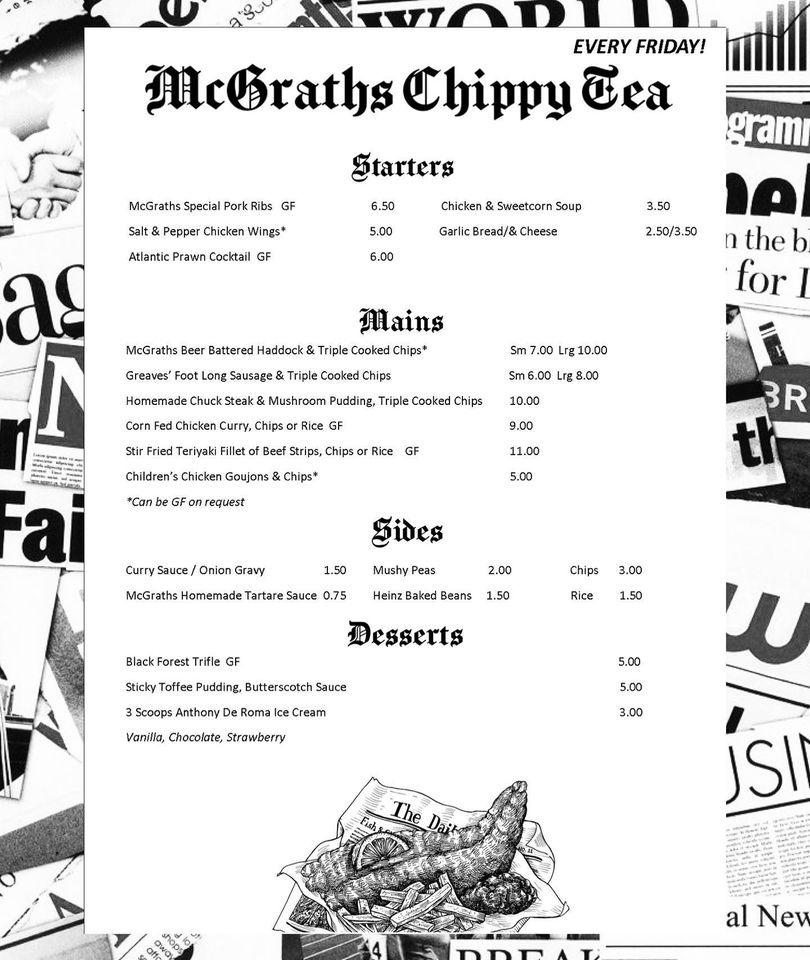 Menu at Master McGraths restaurant, Ormskirk