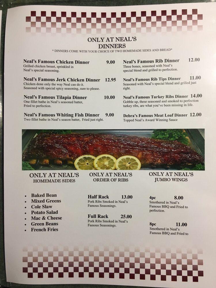 Menu at Neal's Famous BBQ, Hamilton