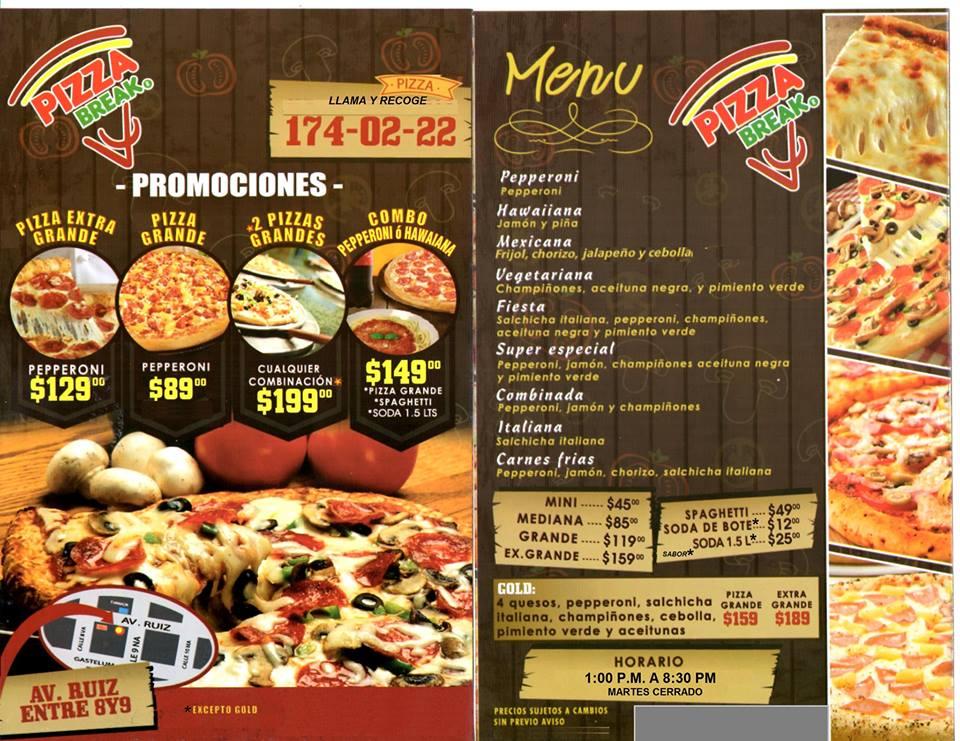 Carta del restaurante Pizza Break, Ensenada