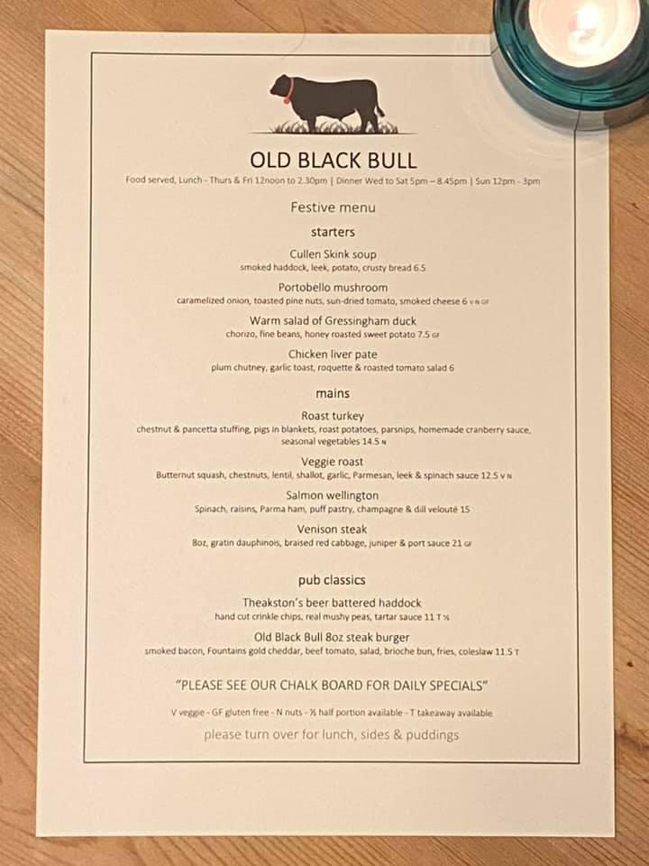 Menu at Old Black Bull Raskelf pub & bar, Raskelf