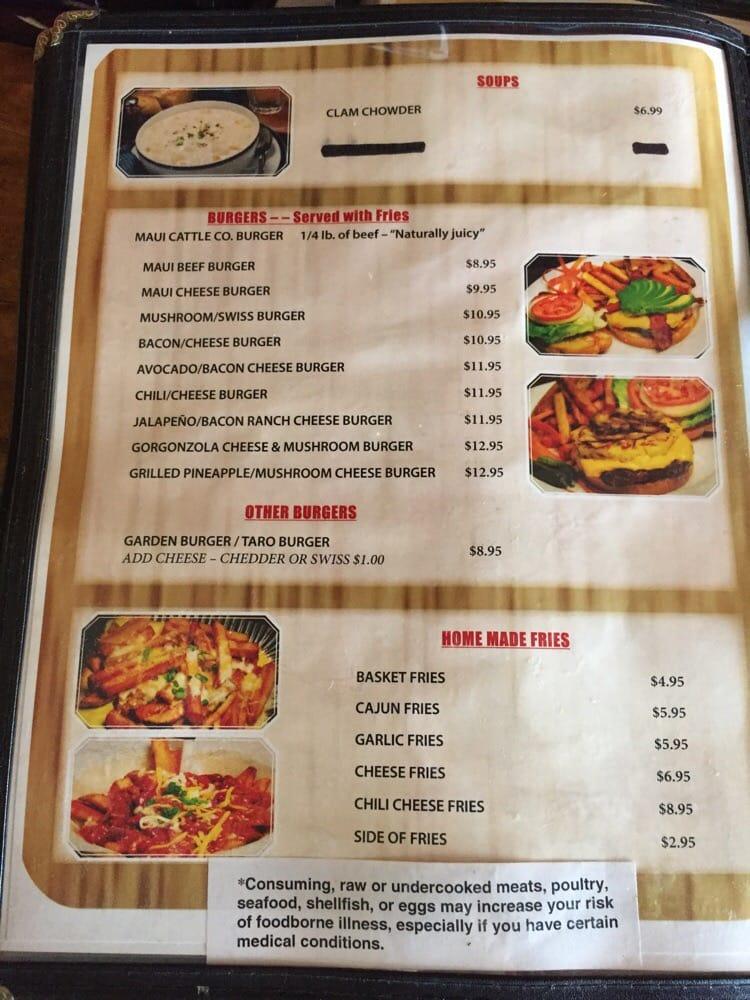 Menu at Wow-Wee Maui's Kava Bar and Grill, Kahului