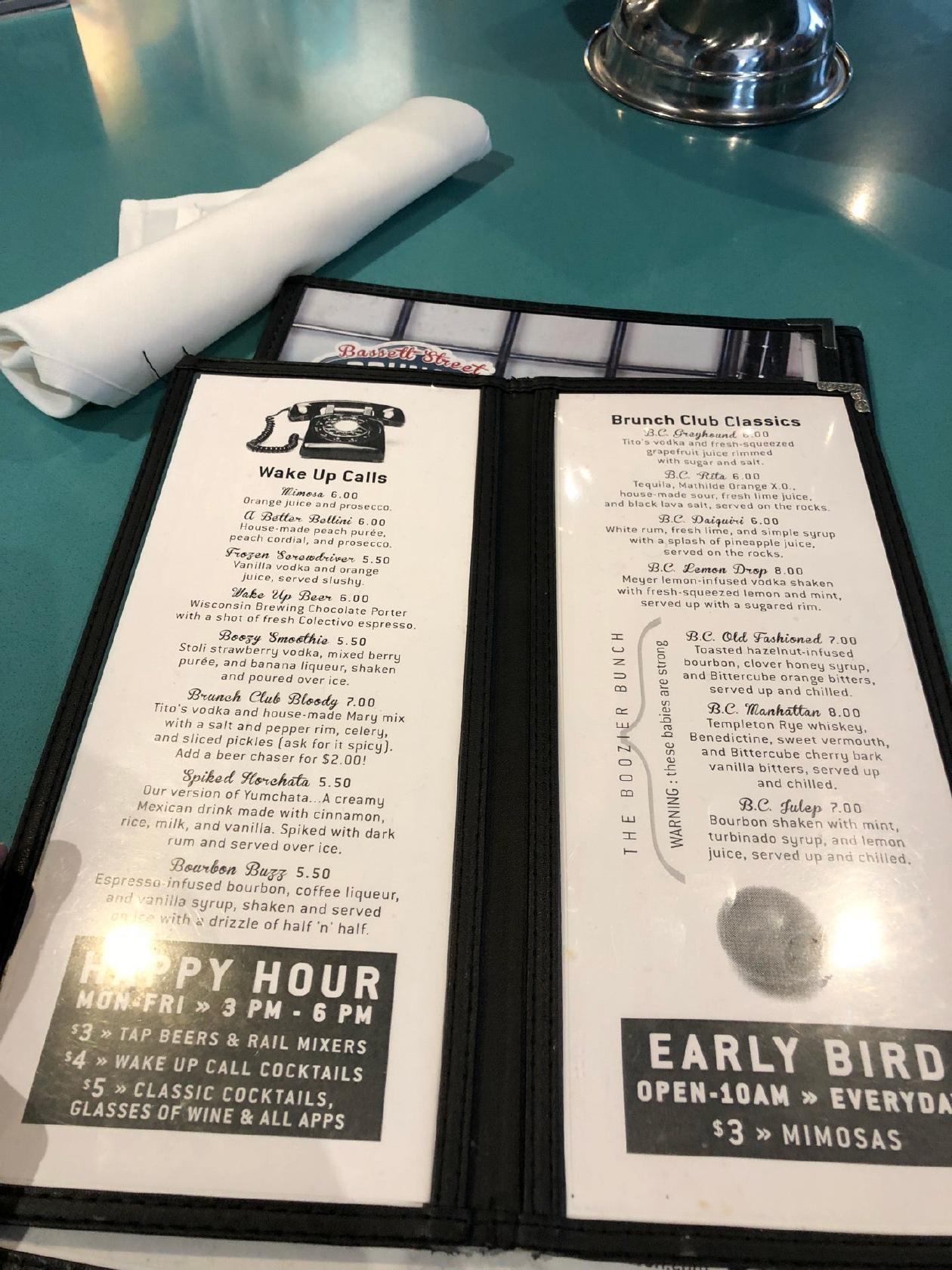 Menu at Bassett Street Brunch Club, Madison