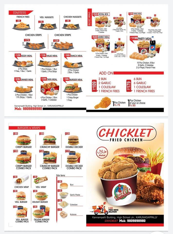 Menu at Chicklet Fried Chicken, Karunagappally
