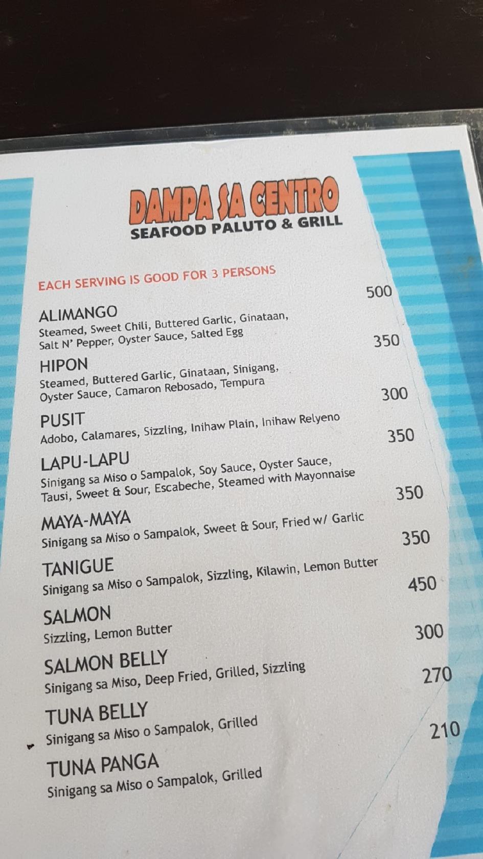 Carta del restaurante Dampa Sa Centro, San Pedro, Centro Pacita Pacita ...