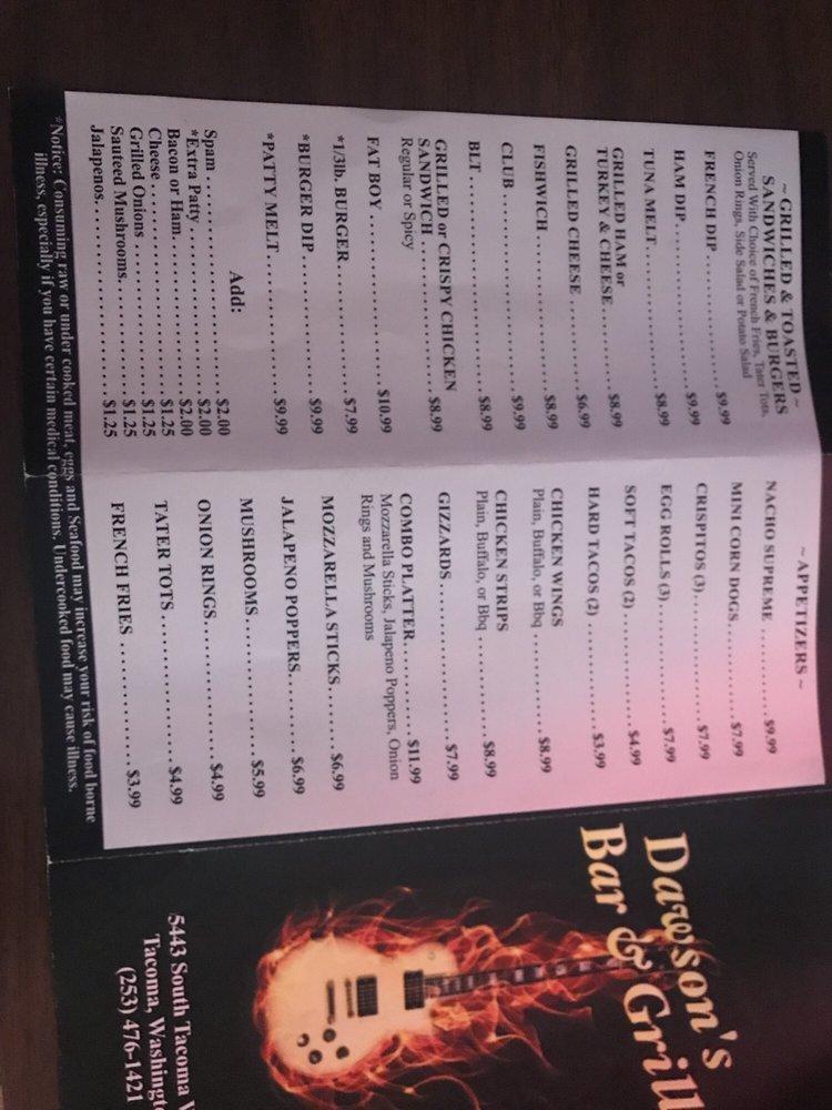 Menu at Dawson's Bar & Grill, Tacoma
