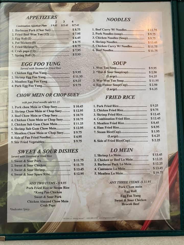Menu at Gee's Family Restaurant, Prineville