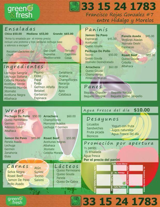 Menu at Green & Fresh restaurant, Guadalajara