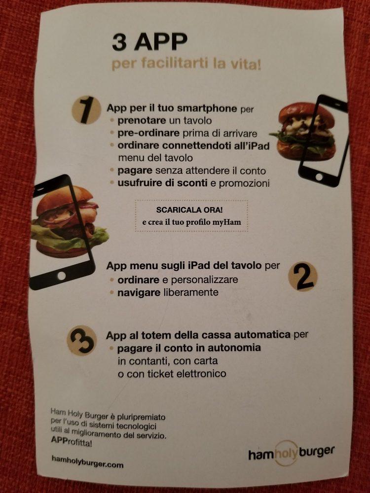 Menu at Ham Holy Burger restaurant, Milan, The Brian & Barry Building