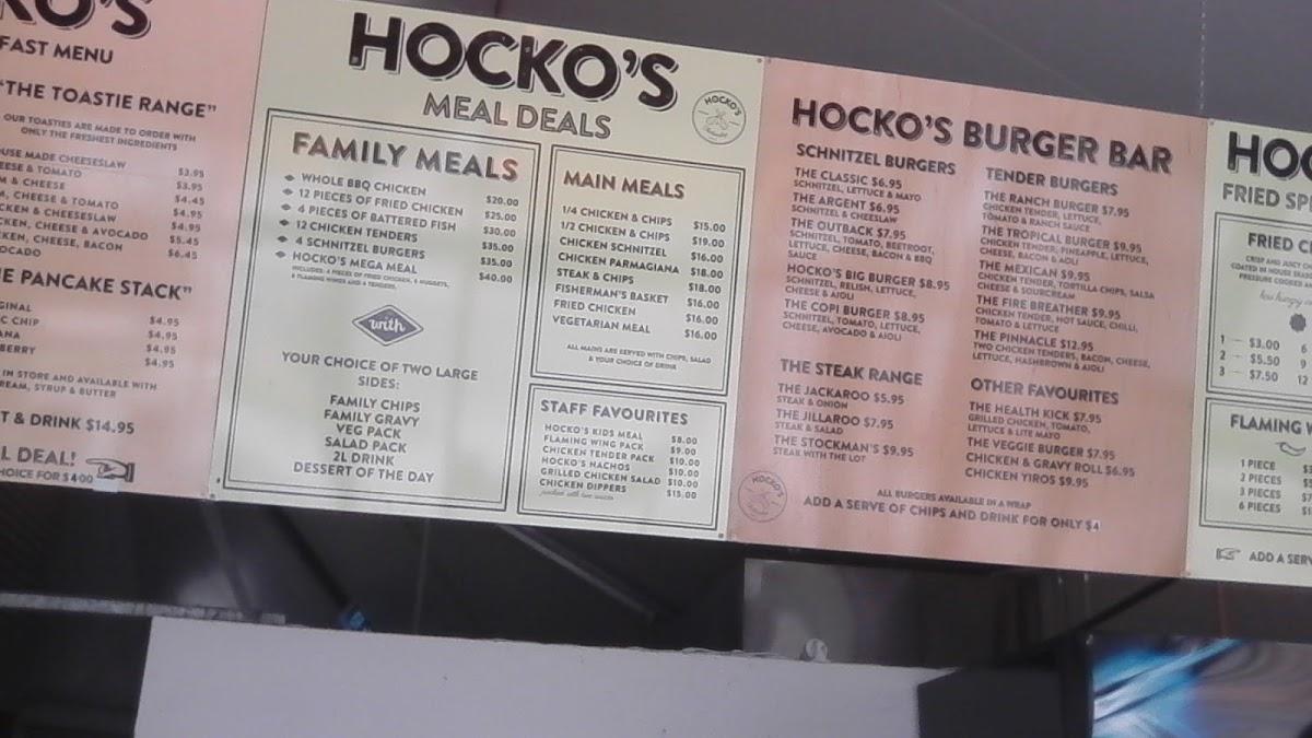 Menu at Hocko's Chicken Shop fast food, Broken Hill